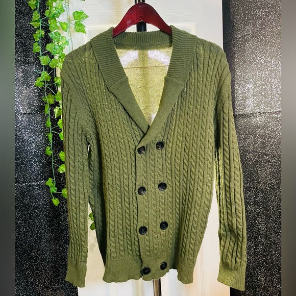 SHEIN | Sweaters | Shein Men Double Breasted Cableknit Cardigan Army ...